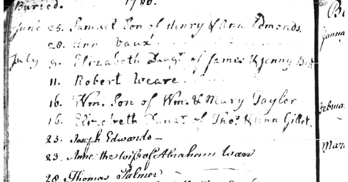Genea-Musings: Treasure Chest Thursday - 1780 Burial Record of Ann Vaux ...