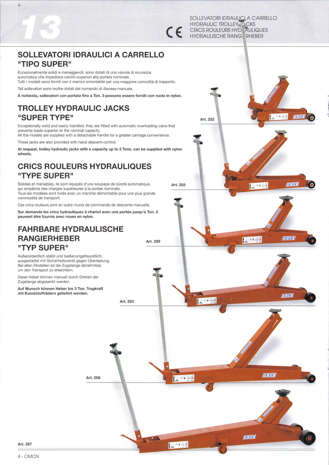 OMCN Hydraulic Trolley Jacks "Super Type" ~ OMCN HYDRAULIC EQUIPMENT