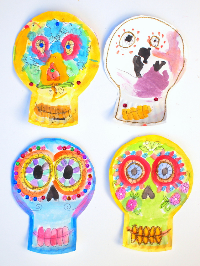Paper Plate Dia De Los Muertos Skulls | Pink Stripey Socks