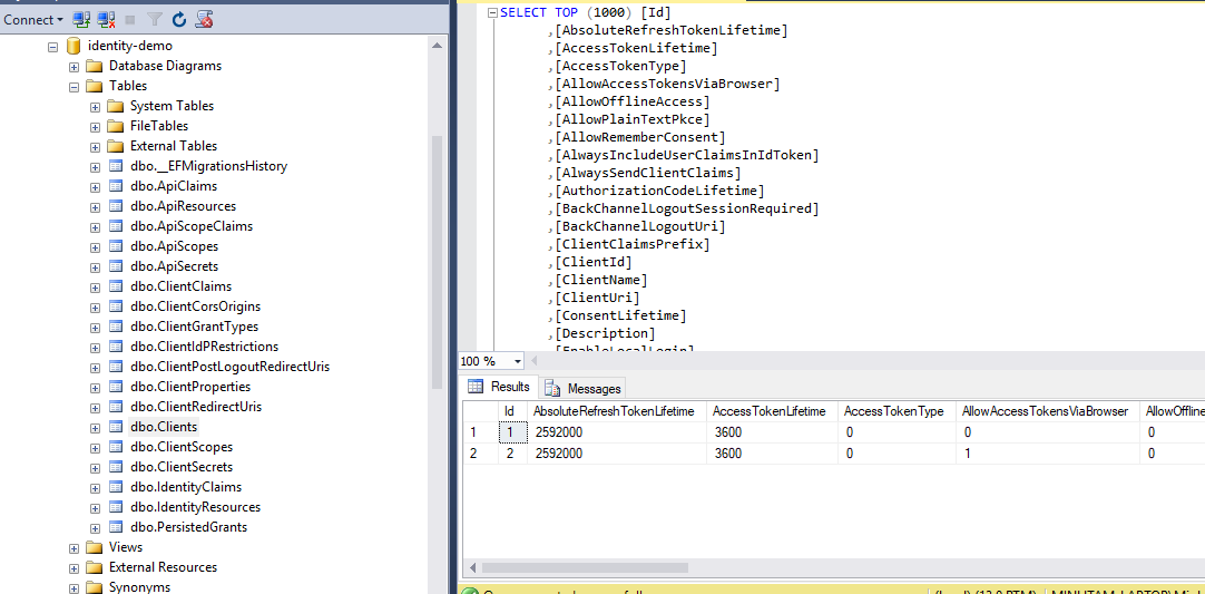 Identity Server 4: Sử dụng EntityFramework Core cho Configuration data ...