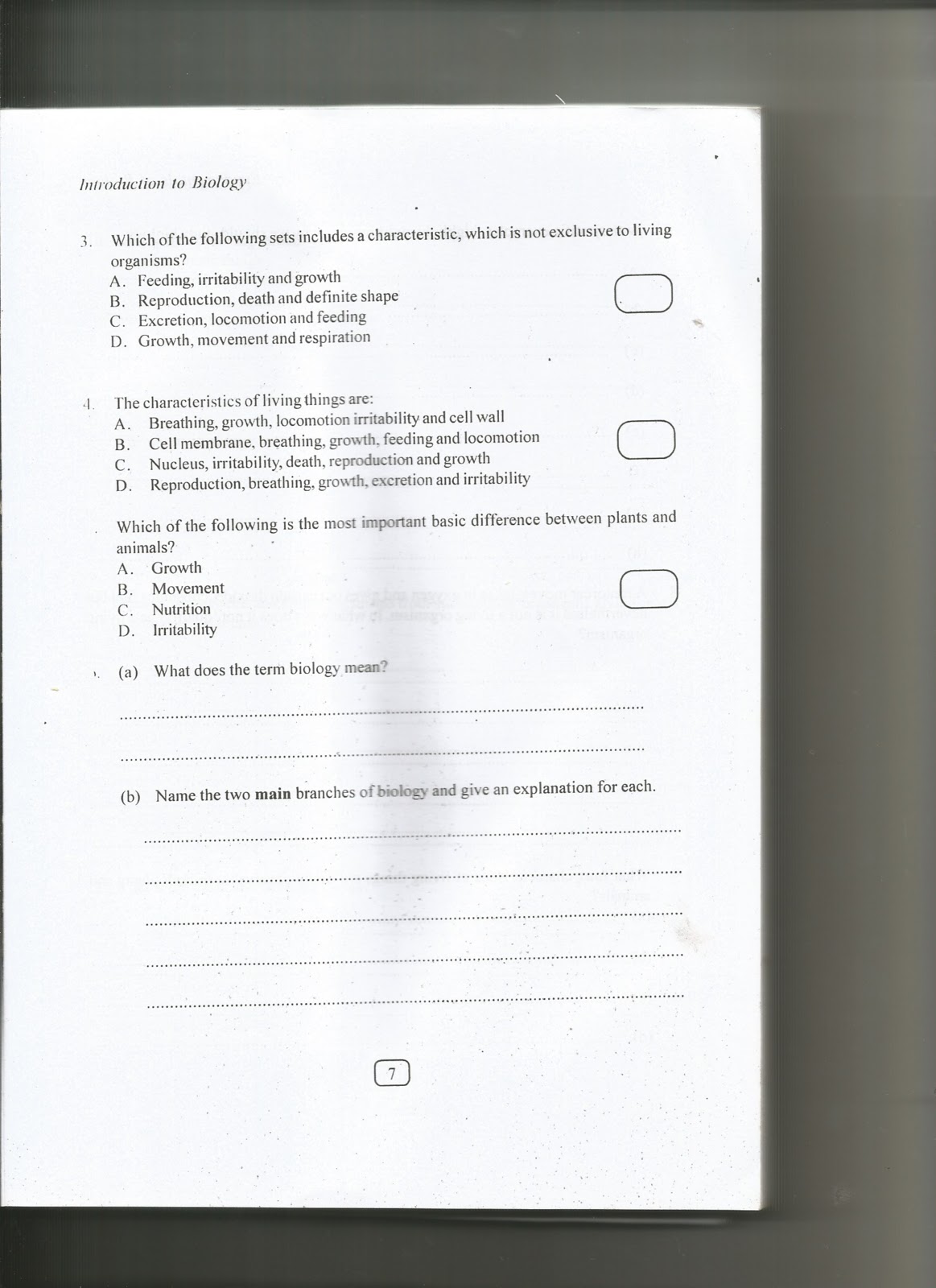 FORM ONE STUDY NOTES & PAST PAPERS BLOG: INTRODUCTION TO BIOLOGY ...