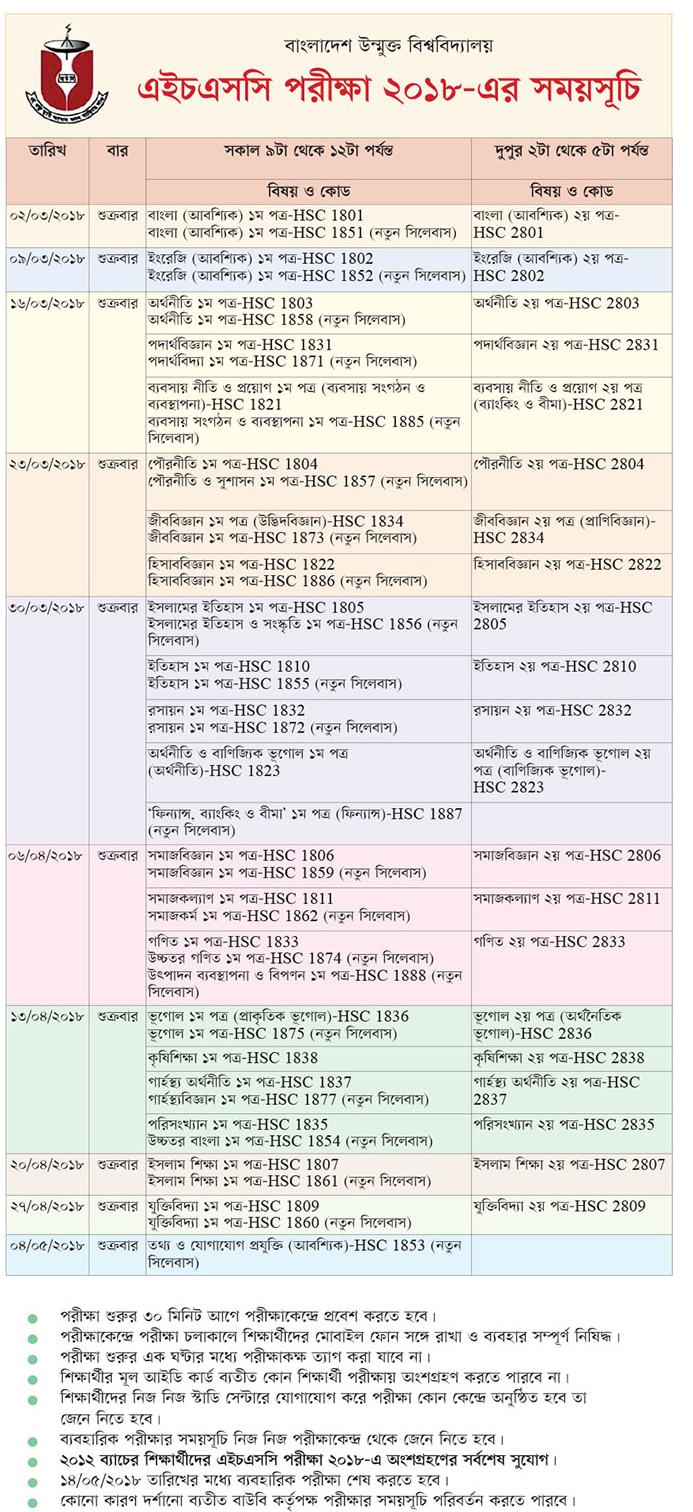BOU HSC Exam Routine 2018 has been published | Education and Job Magazine
