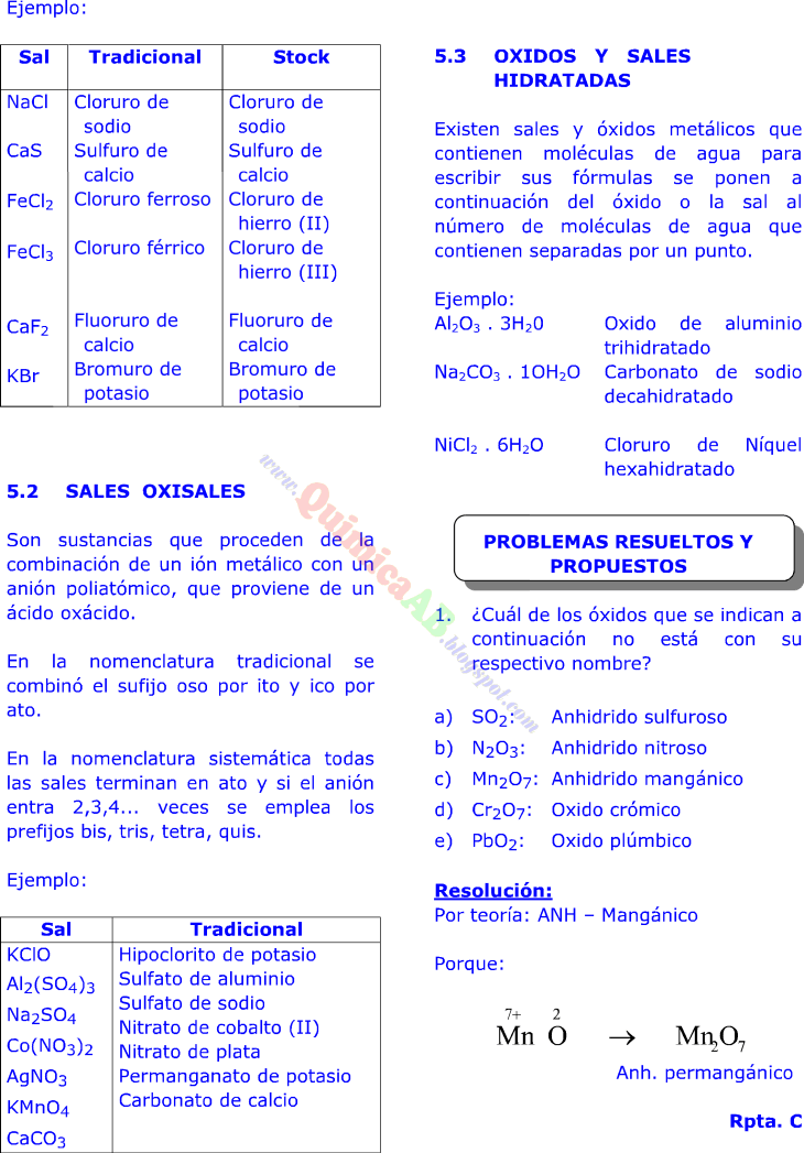 Nomenclatura Inorgnica Qumica Ejercicios Resueltos Pdf