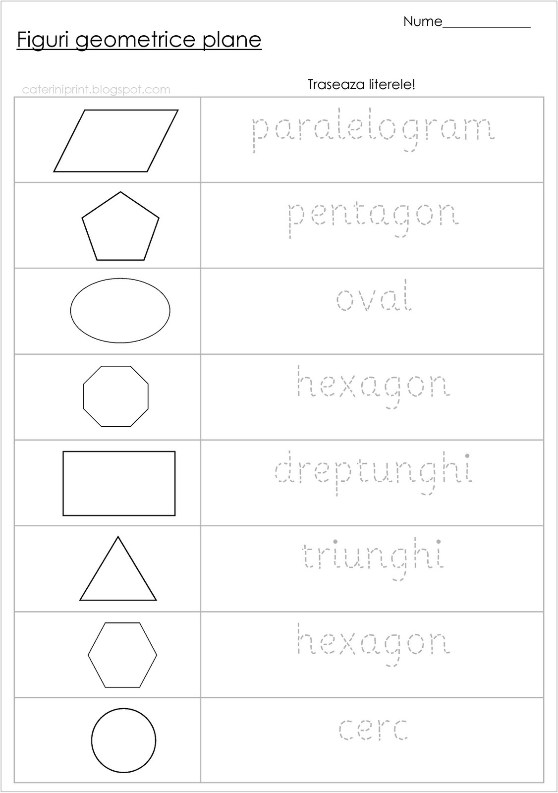 Printabile Montessori: Fise de lucru geometrie