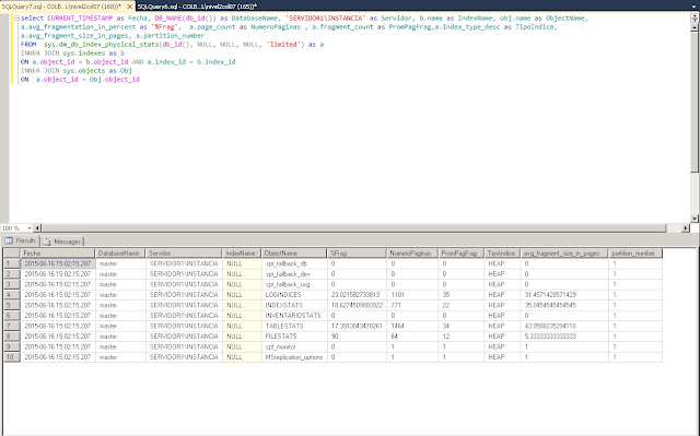 SQL Server : Mantenimiento de índices- Identificar el porcentaje de ...