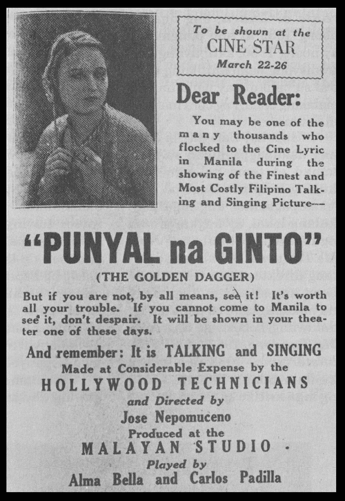 PELIKULA, ATBP.: PUNYAL NA GINTO (1933), FIRST FILIPINO TALKING MOTION ...