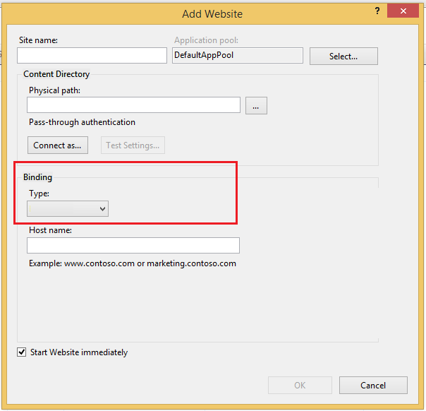 Empty or Missing Binding Type in IIS 8 in Windows 8 - ASP.NET,C#.NET,VB ... Empty or Missing Binding Type in IIS 8 in Windows 8 - ASP.NET,C#.NET,VB ...