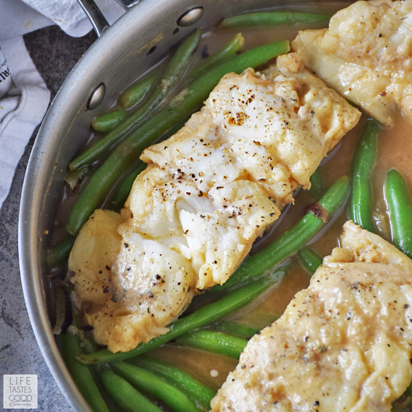Poached Cod with Pesto Wine Sauce | Life Tastes Good