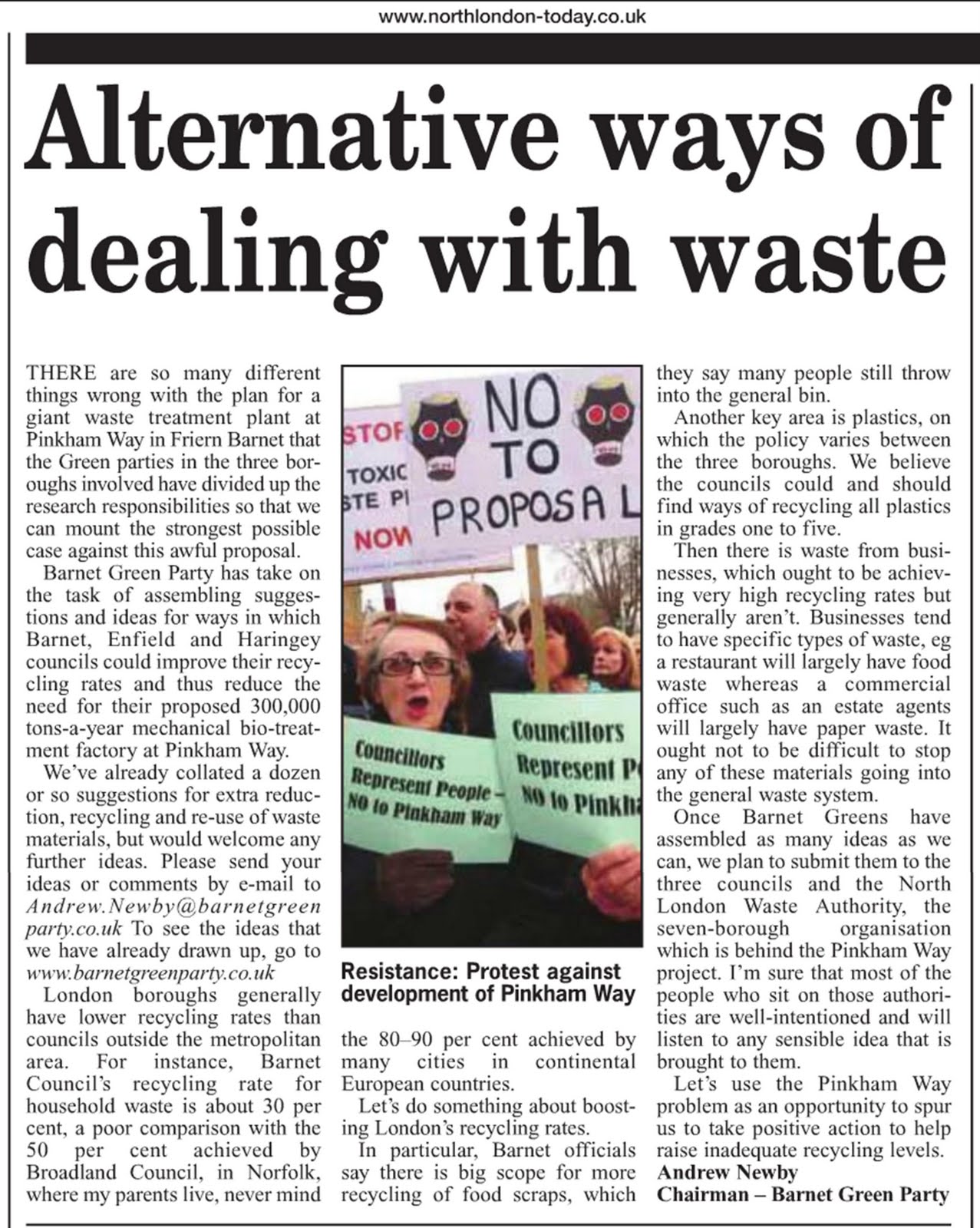 Pinkham Way Incinerator: Haringey Journal (2), Barnet Press, and Ham & High