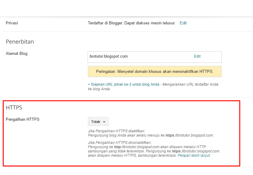 Cara Mengaktifkan Fitur Protokol HTTPS Di Blogger – Brotutor
