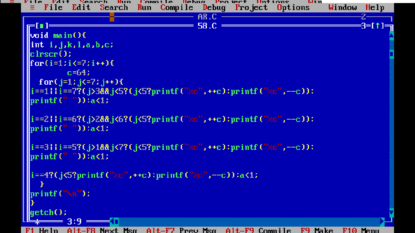 C Pattern program using ternary operator and two for loops C Pattern program using ternary operator and two for loops