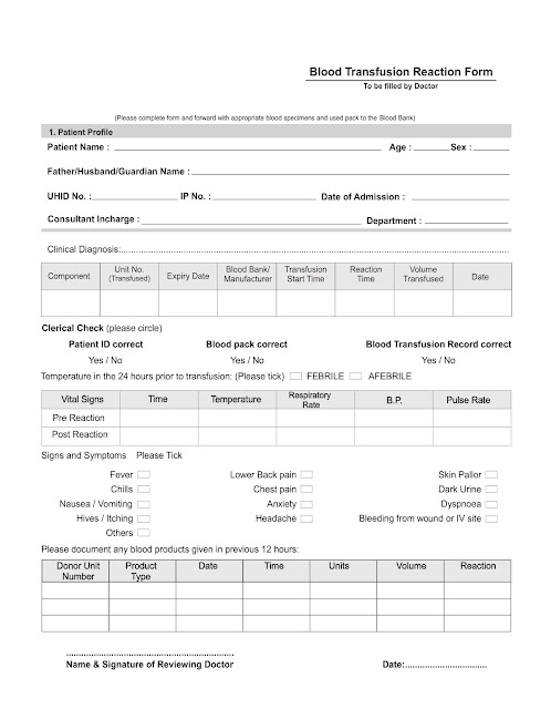 Health Adms Solutions: Blood Transfusion Reaction Form