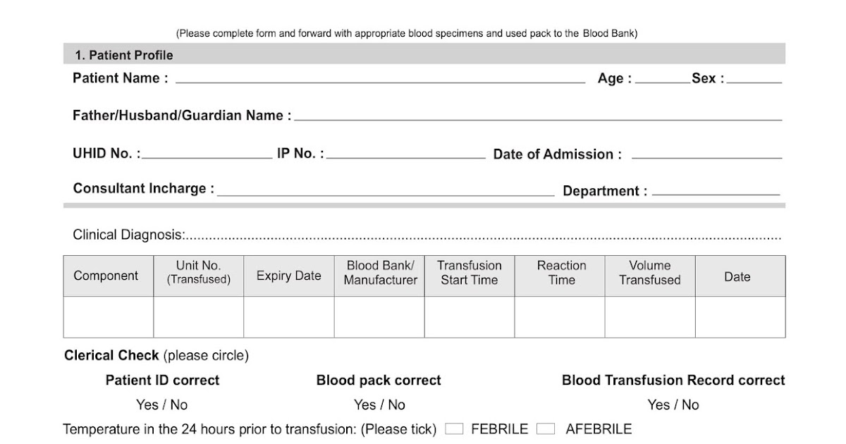 Health Adms Solutions: Blood Transfusion Reaction Form