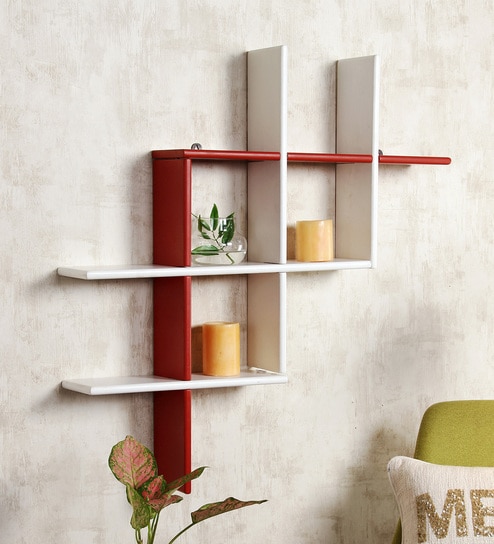 Buy Angular Multi Purpose Wall Shelf In Red White Finish By Dream ...