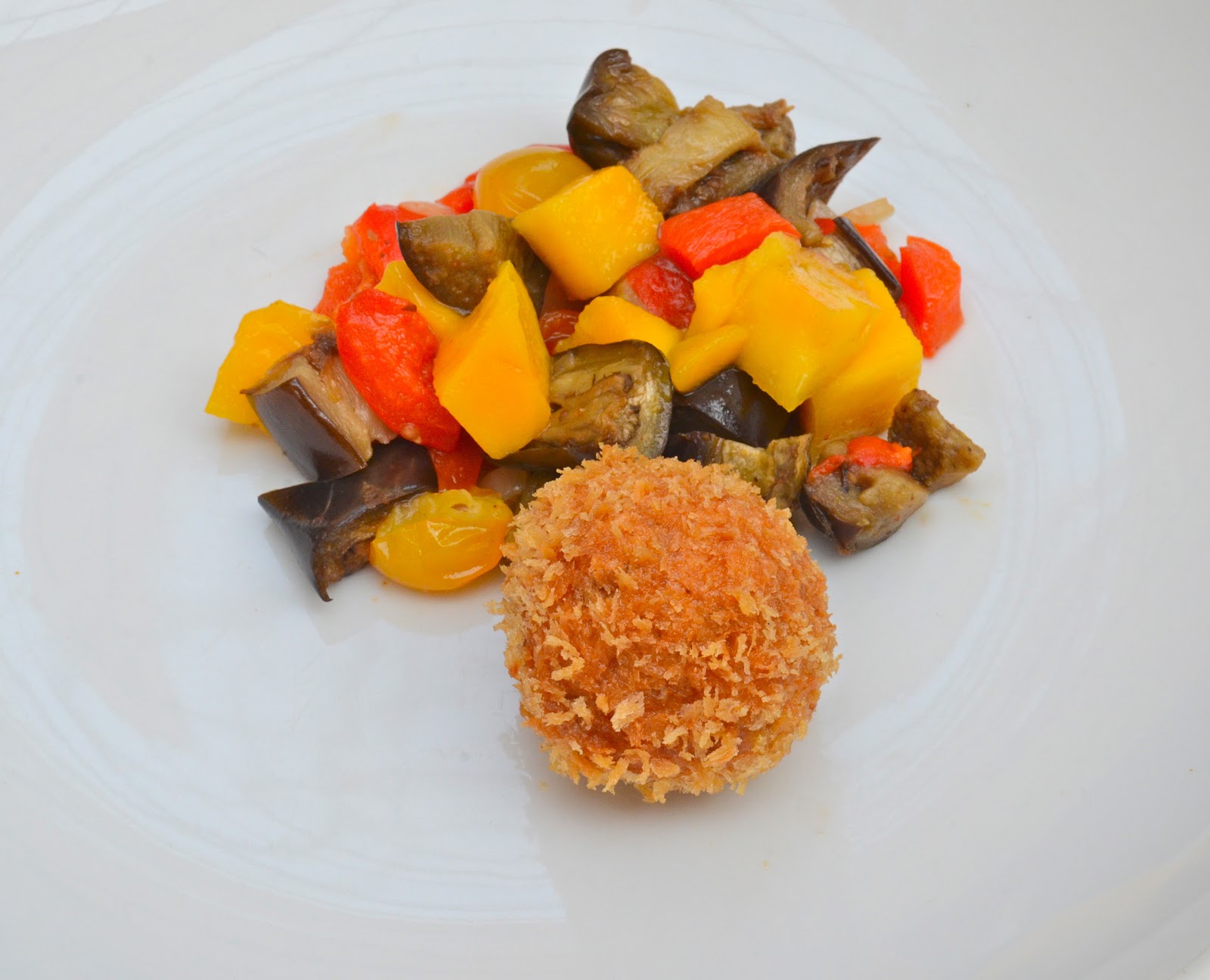 The Food Lane Kitchen: Beetroot Polenta Croquettes with Mango Ratatouille