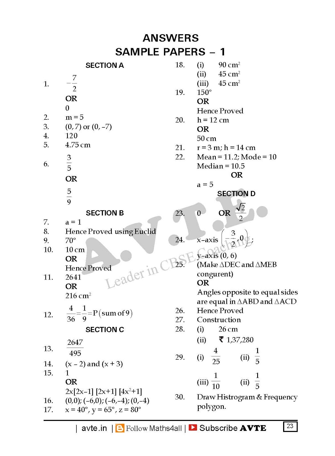 CLASS IX MATHEMATICS SAMPLE PAPERS 2018–2019