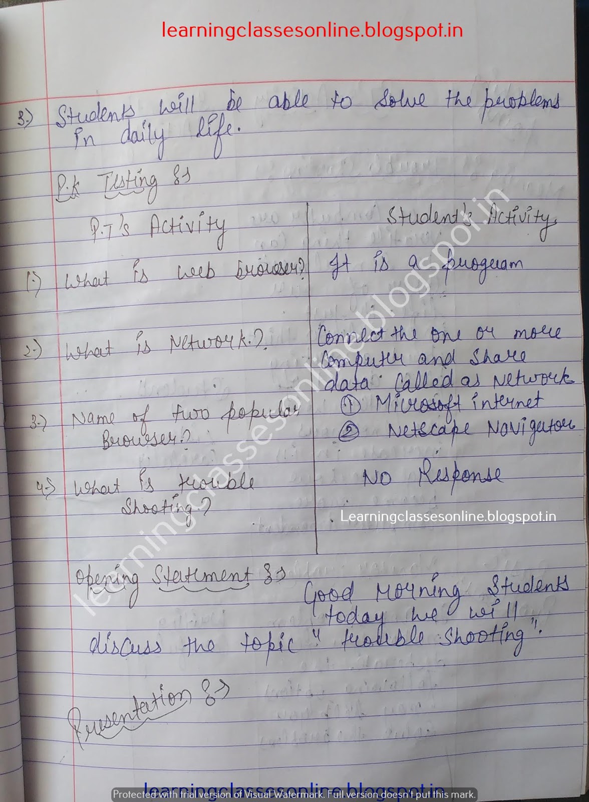 Lesson Plan For Computer Teachers on Trouble Shooting