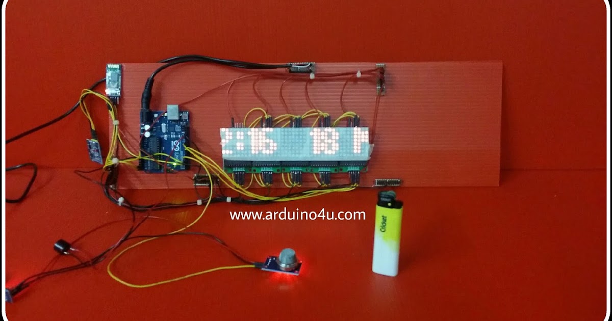 Projek Elektronik Arduino4u.com: 88.Gas leakage with dot matrix display