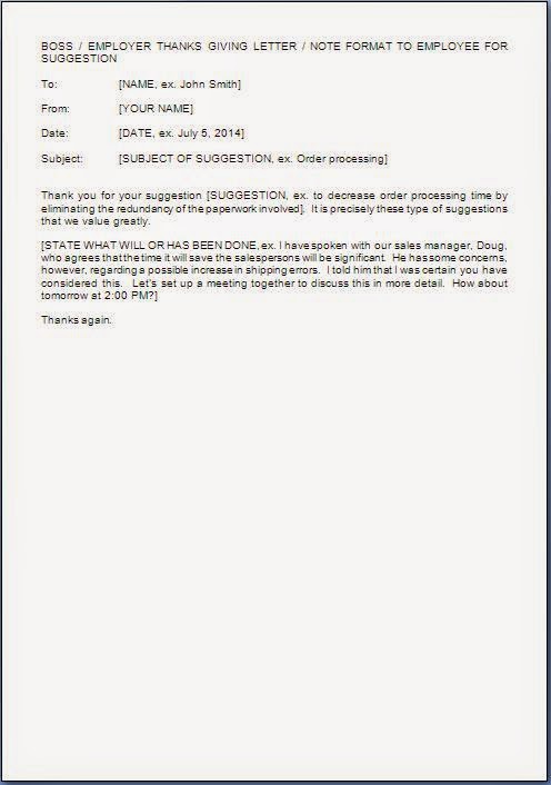 Sample Thank You Letter for Suggestion