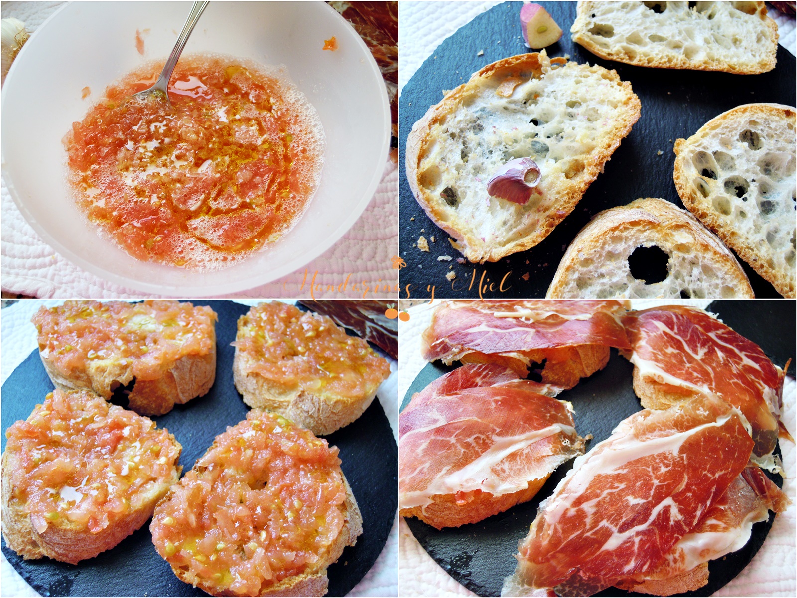 Tosta de jamón ibérico con tomate y ajo | Mandarinas y miel