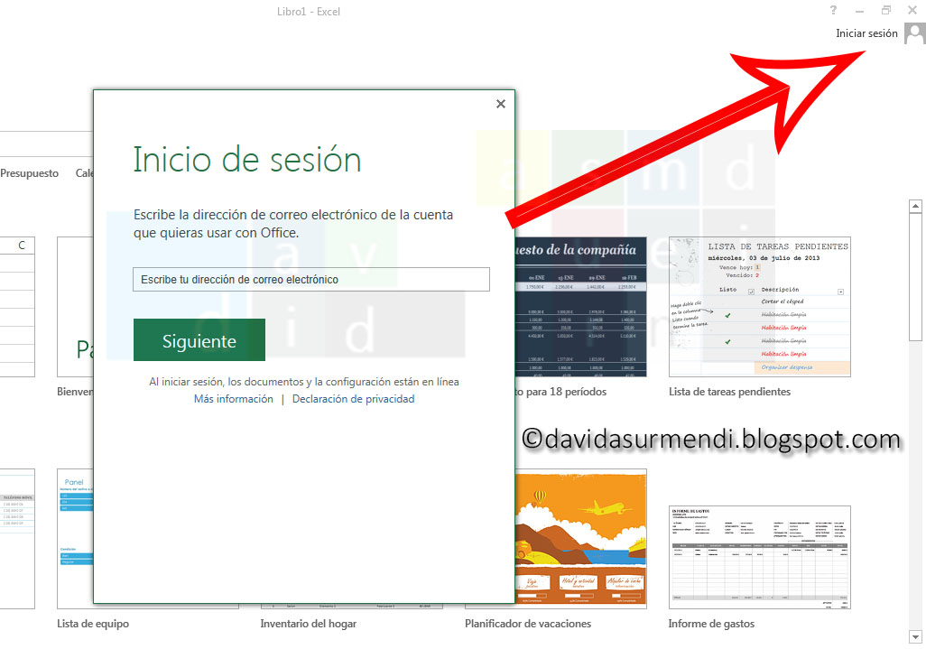 La Pantalla de Inicio de Excel 2013.