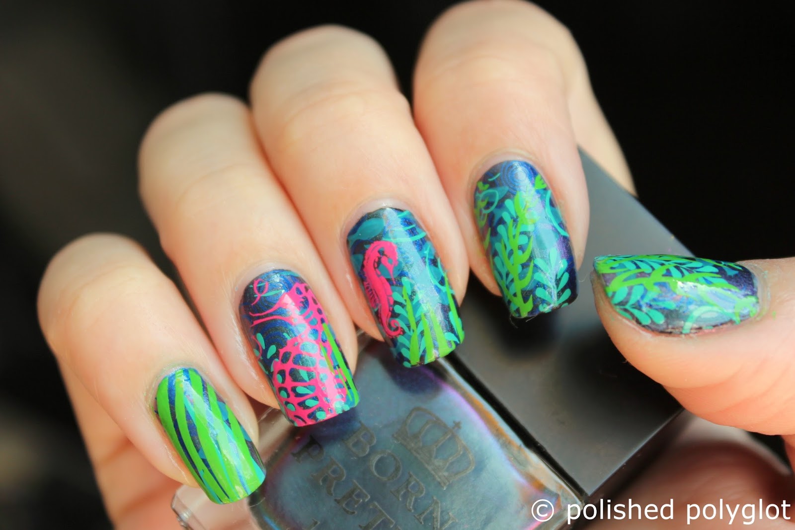 Nail art │Things in the water [layered stamping] / Polished Polyglot