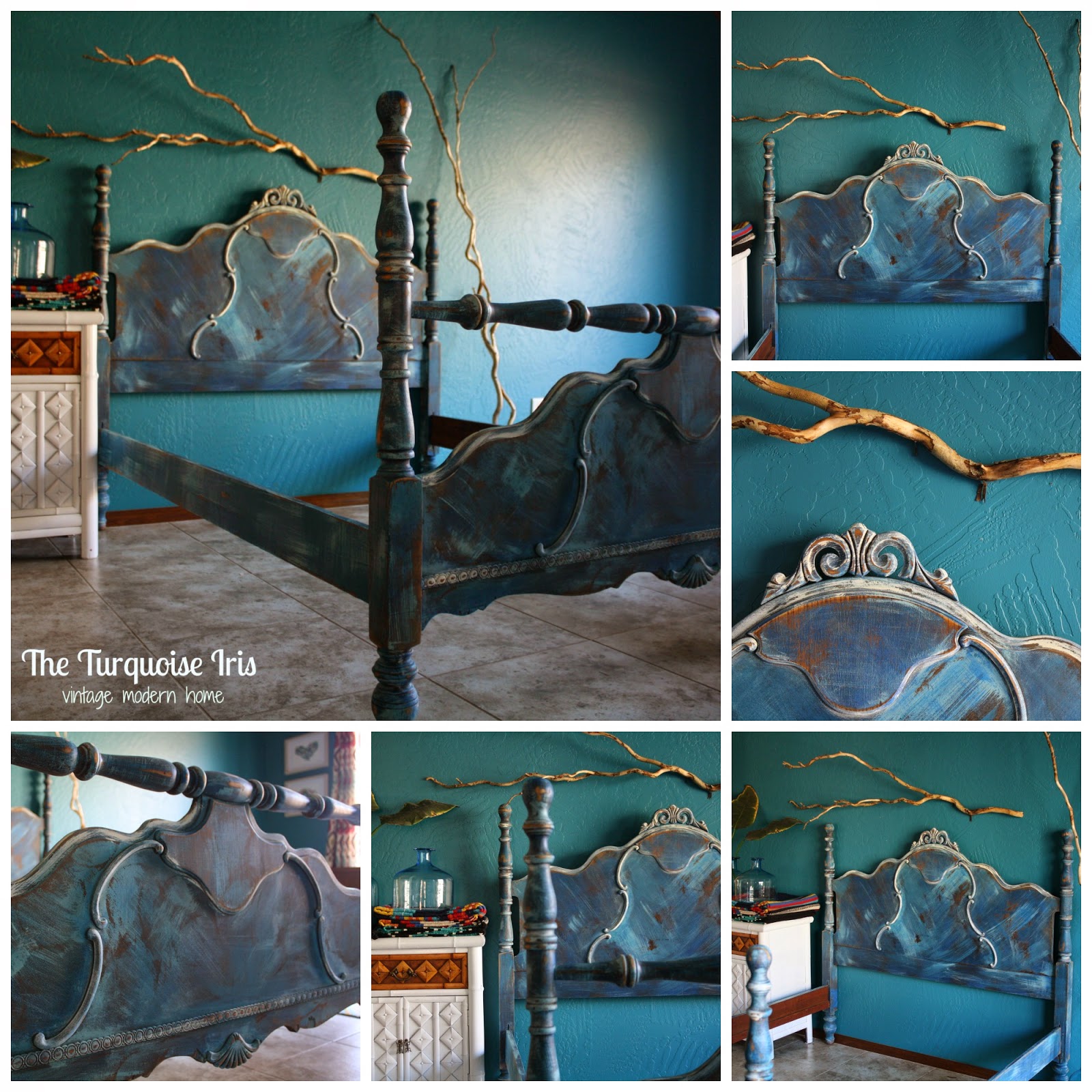 The Turquoise Iris ~ Furniture & Art: Blue Poster Bed Makeover