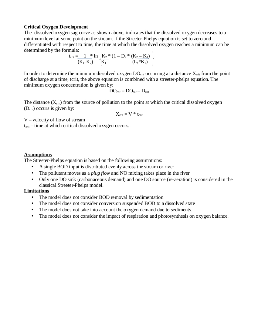 Advanced Environmental Engineering: Streeter-phelps equation