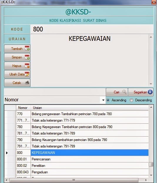 HUNIAN RAKYAT: Aplikasi Perkantoran Kode Klasifikasi Arsip Surat KKSD