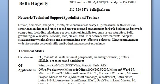 Technical Support Specialist Resume Samples in Word Format Free Download