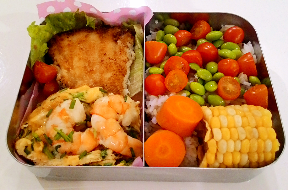 #Bento 115 - Pan-fried teriyaki cod fish and omelette with prawns ...