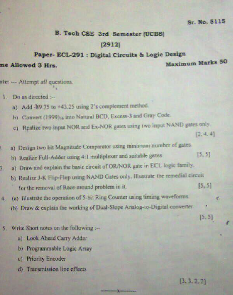 ECL-291 Digital Circuits and Logic Design : GNDU B.Tech CSE 3rd ...