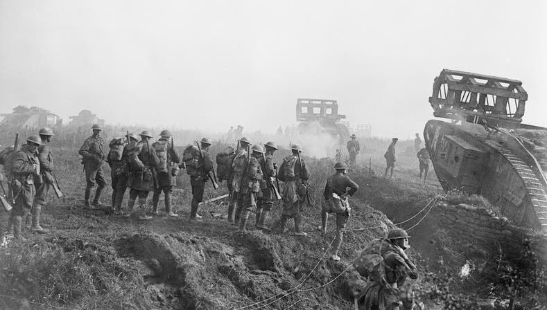 Just A Car Guy: Battle of St Quentin Canal. Mark V Tanks going forward ...