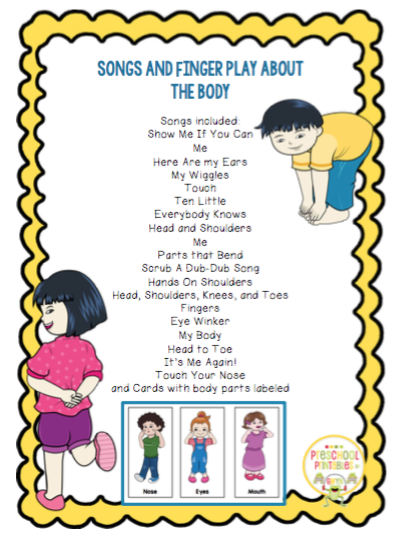 Songs and Finger Play About Getting the Body Moving ~ Preschool Printables
