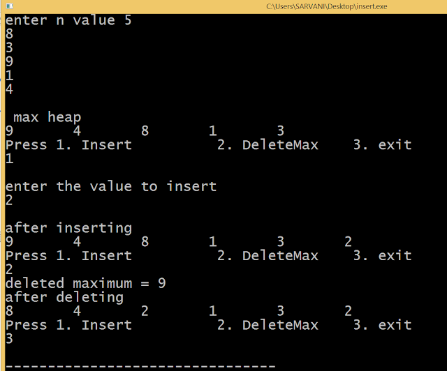Technology Blog : insert and deletemin operation in binary heap : c program
