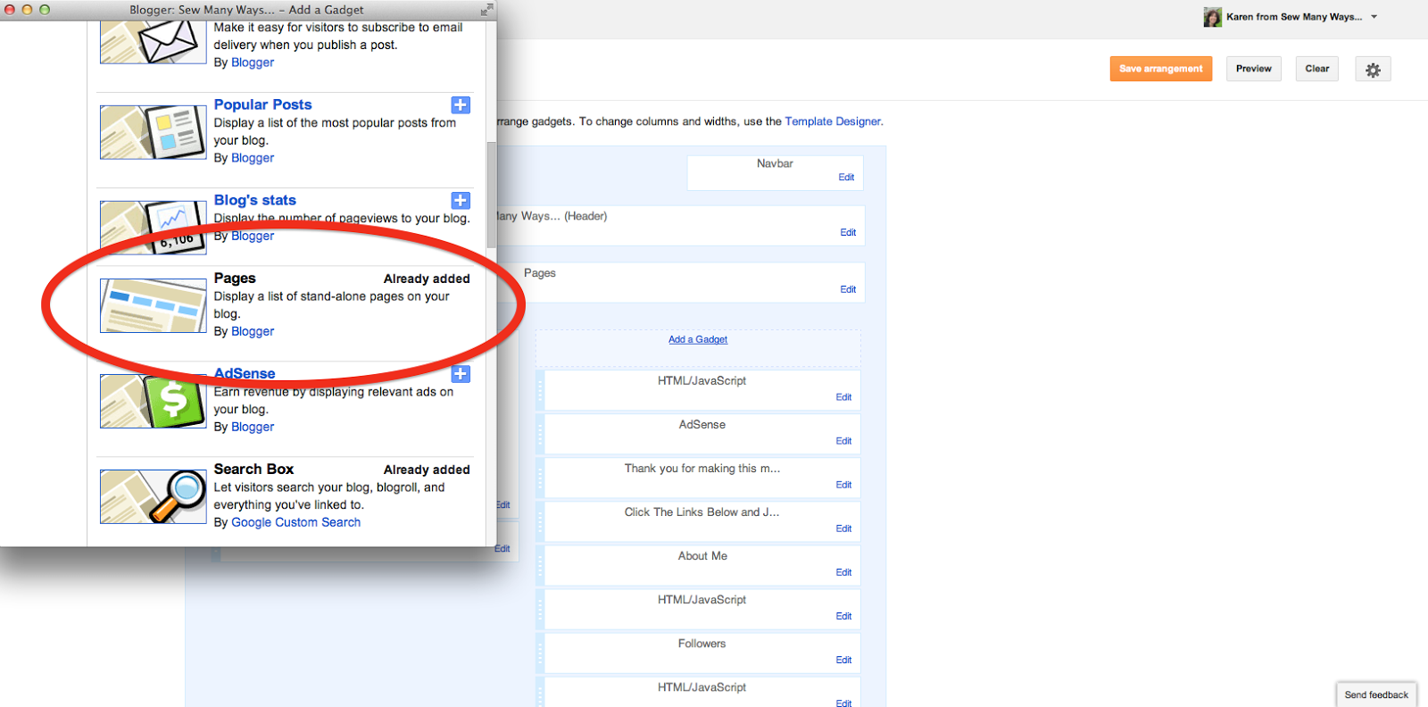Sew Many Ways...: Blogging Tip...How to Add Pages or Tabs to the Top of ...