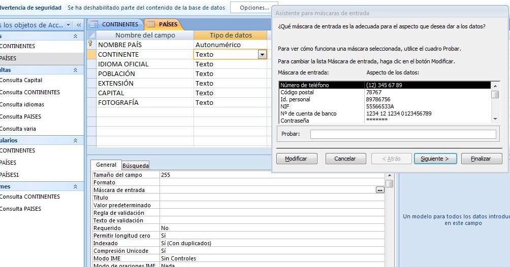Base de Datos - Access: MASCARA DE ENTRADA Y REGISTROS