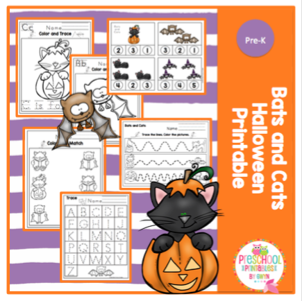 Bats and Cats Halloween Printable (updated) ~ Preschool Printables