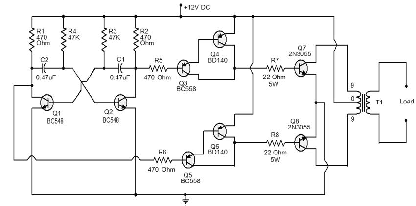 RANGKAIAN INVERTER MENGGUNAKAN TRANSISTOR 2N3055 - Syarif Projects
