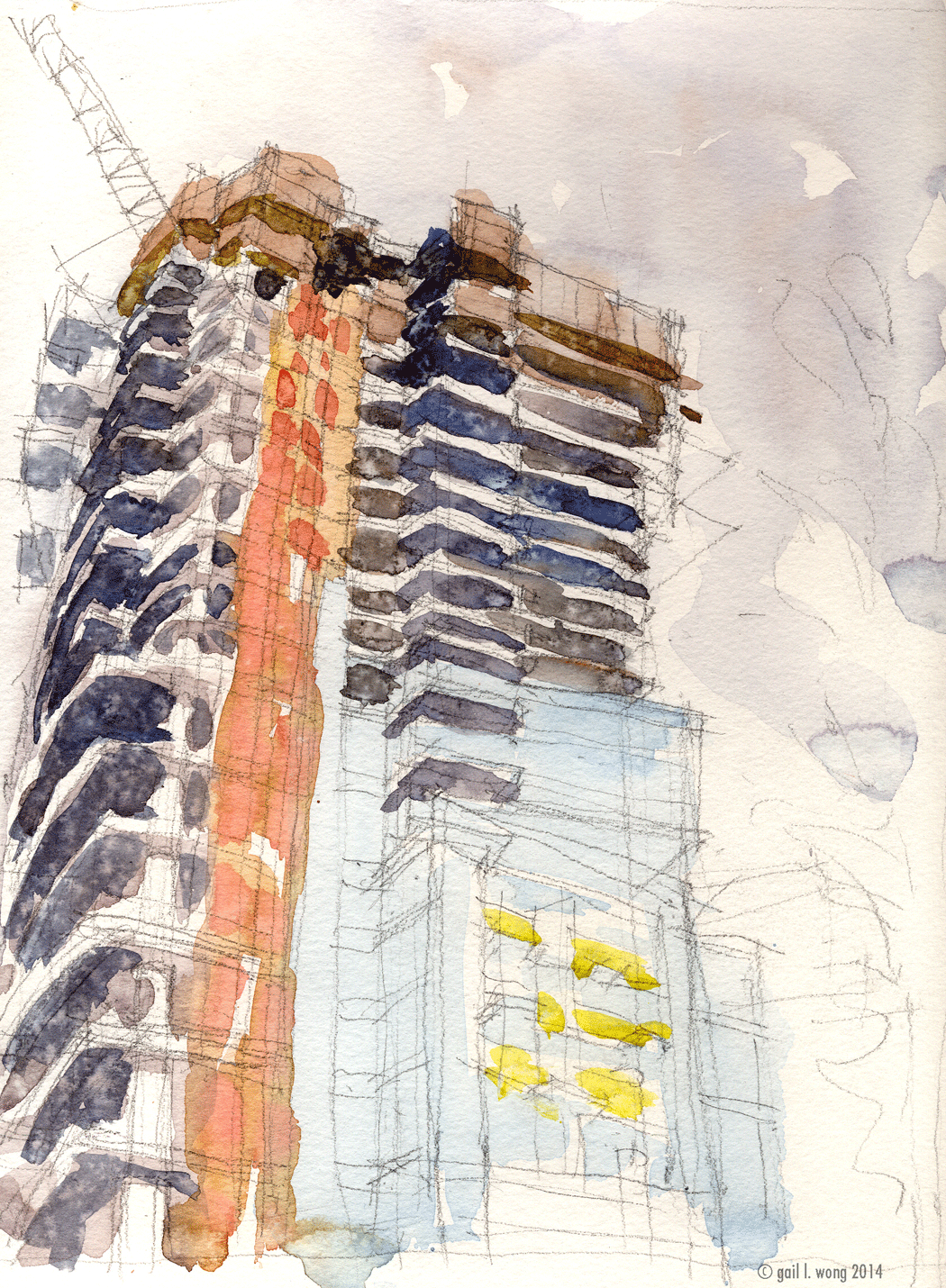 Urban Sketchers Seattle: Construction at 8th and Lenora
