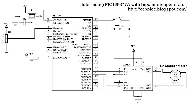 Bipolar stepper motor control with PIC16F877A microcontroller