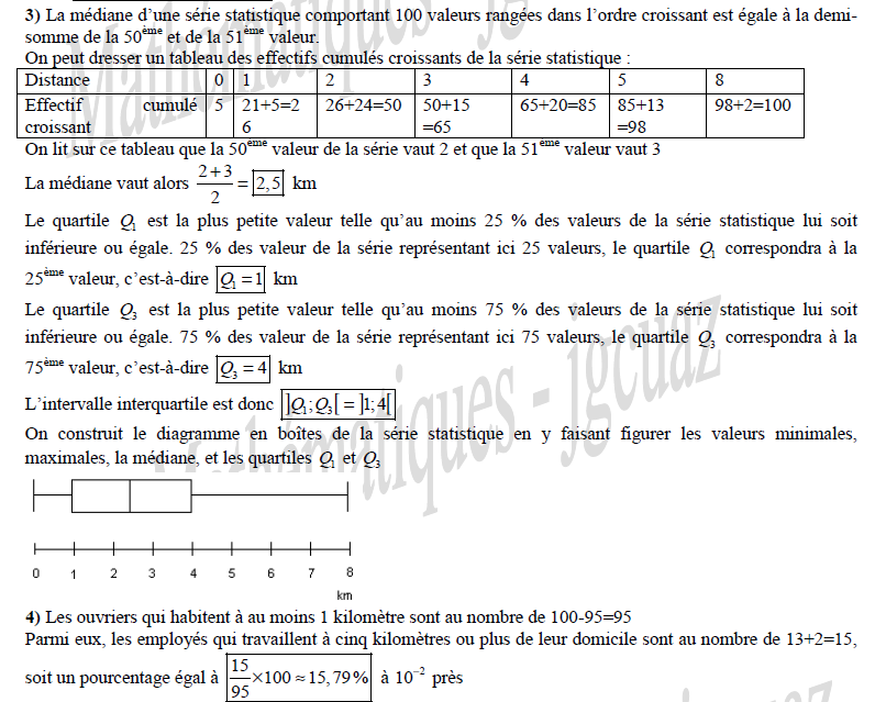Statistique descriptive: Exercice corrigé 24 en statistique descriptive