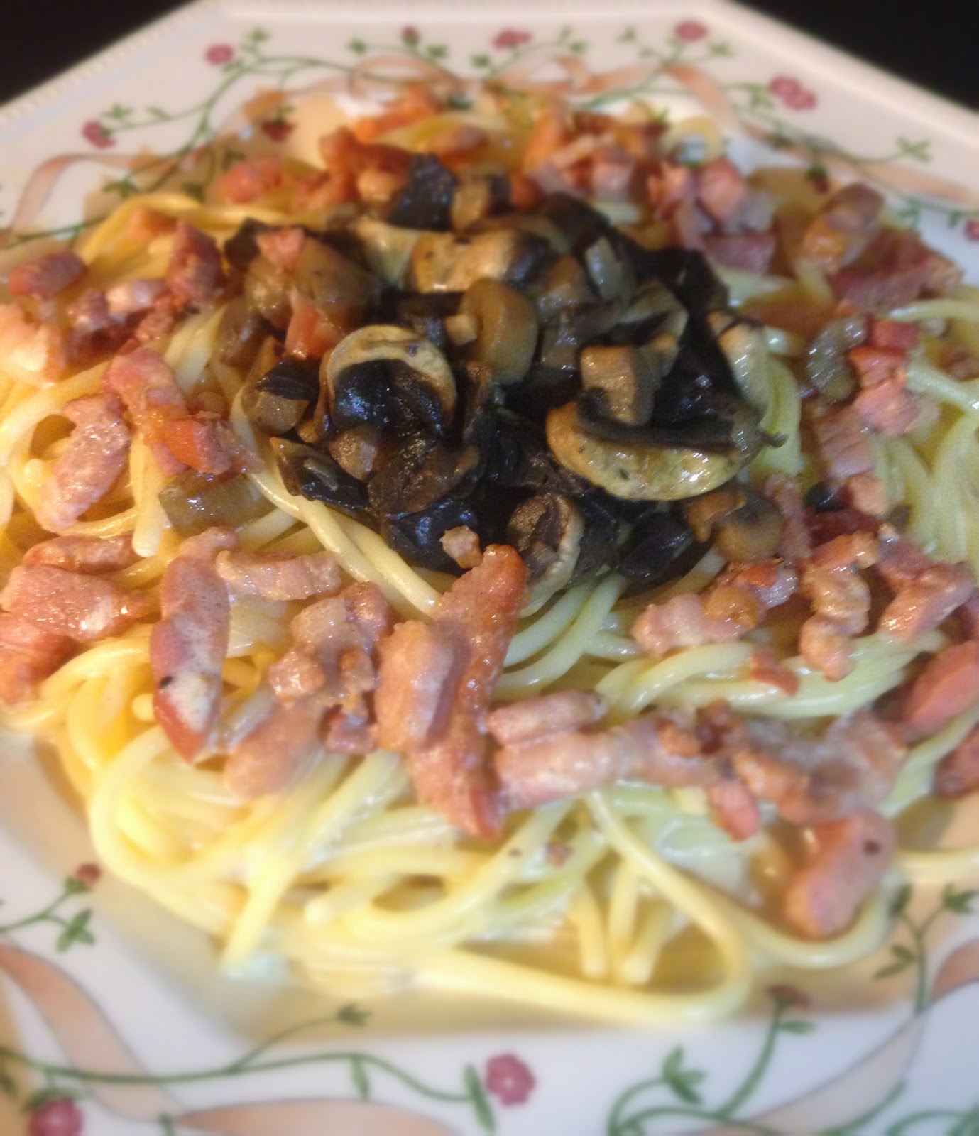 Spaghetti et Poêlée de Champignons aux Lardons