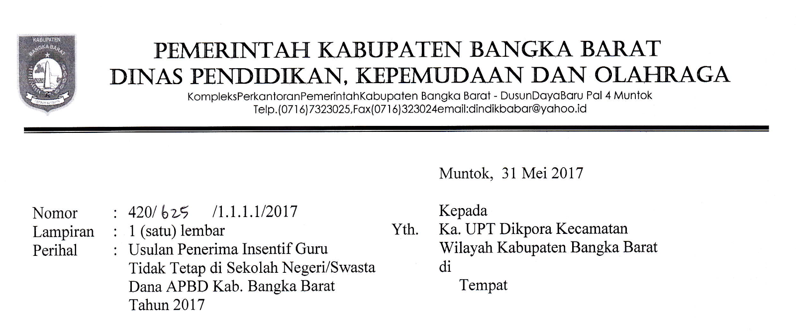 Dinas Pendidikan Kepemudaan Dan Olahraga Usulan Penerima Insentif Guru