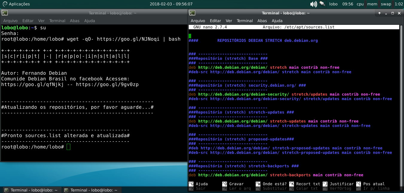 Configurar a sources.list do Debian Stretch