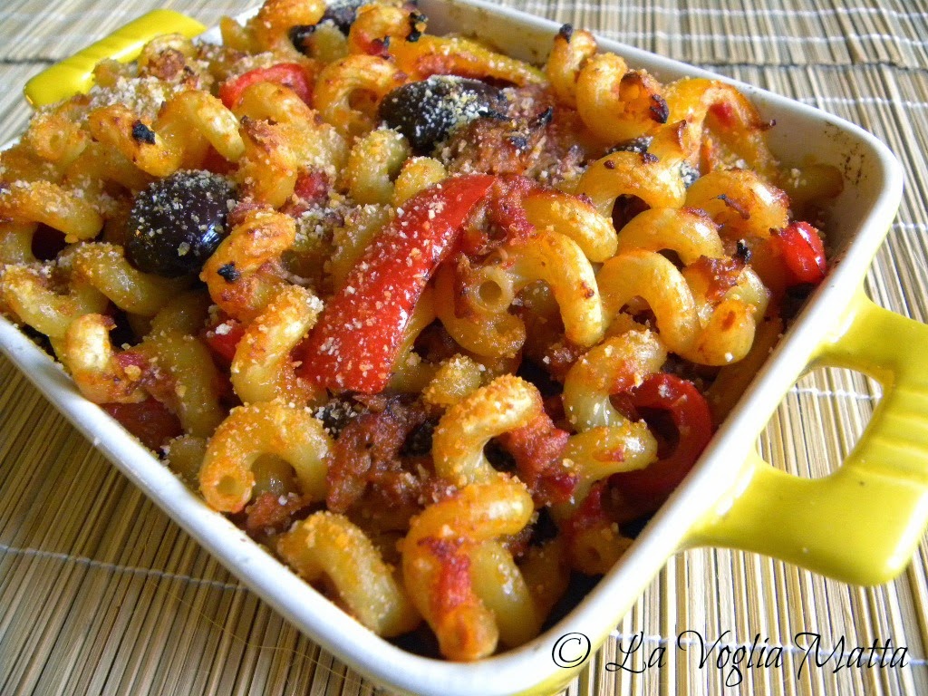 La Voglia Matta: Cellentani gratinati con tonno, olive e peperoni