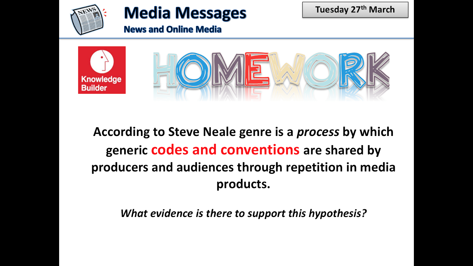 H409 Media Studies: Steve Neale: Genre Theory