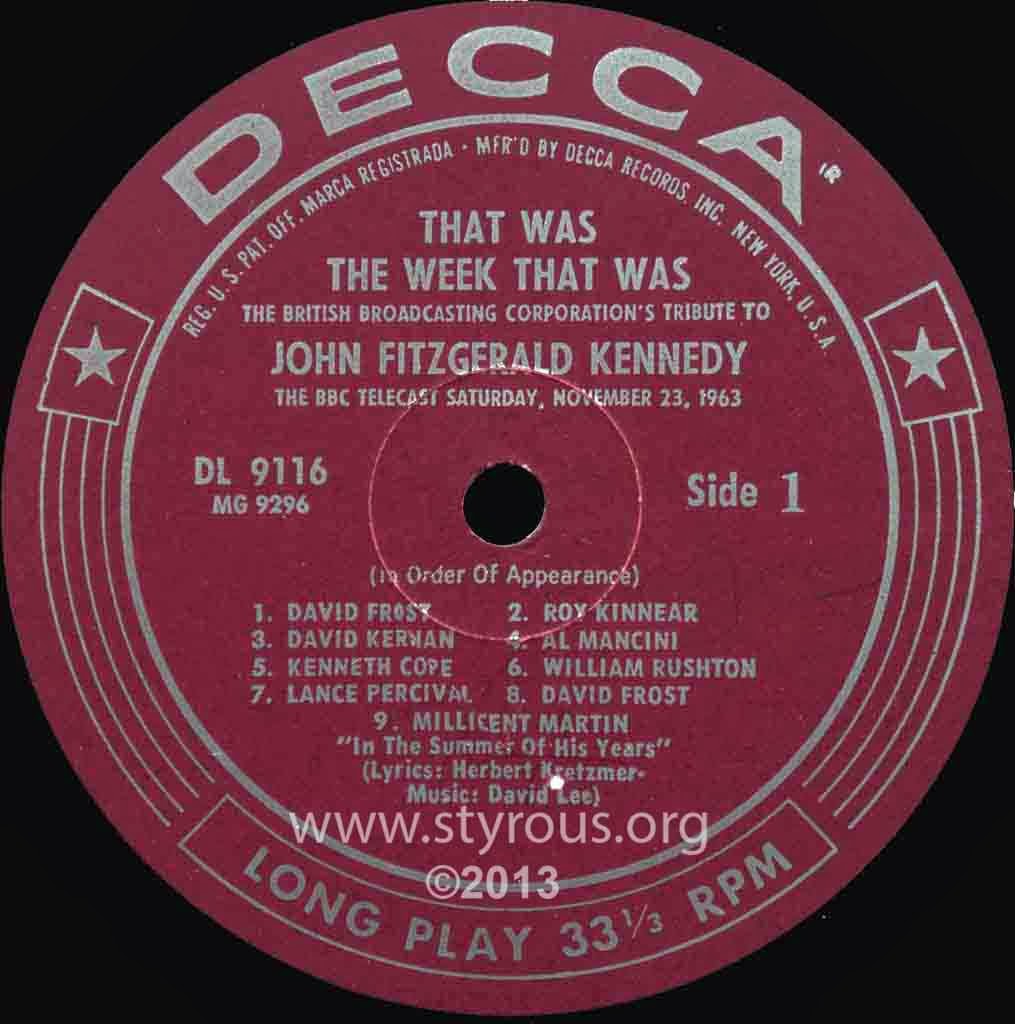 The Vinyl LP Vault: John Fitzgerald Kennedy ~ That Was the Week That Was