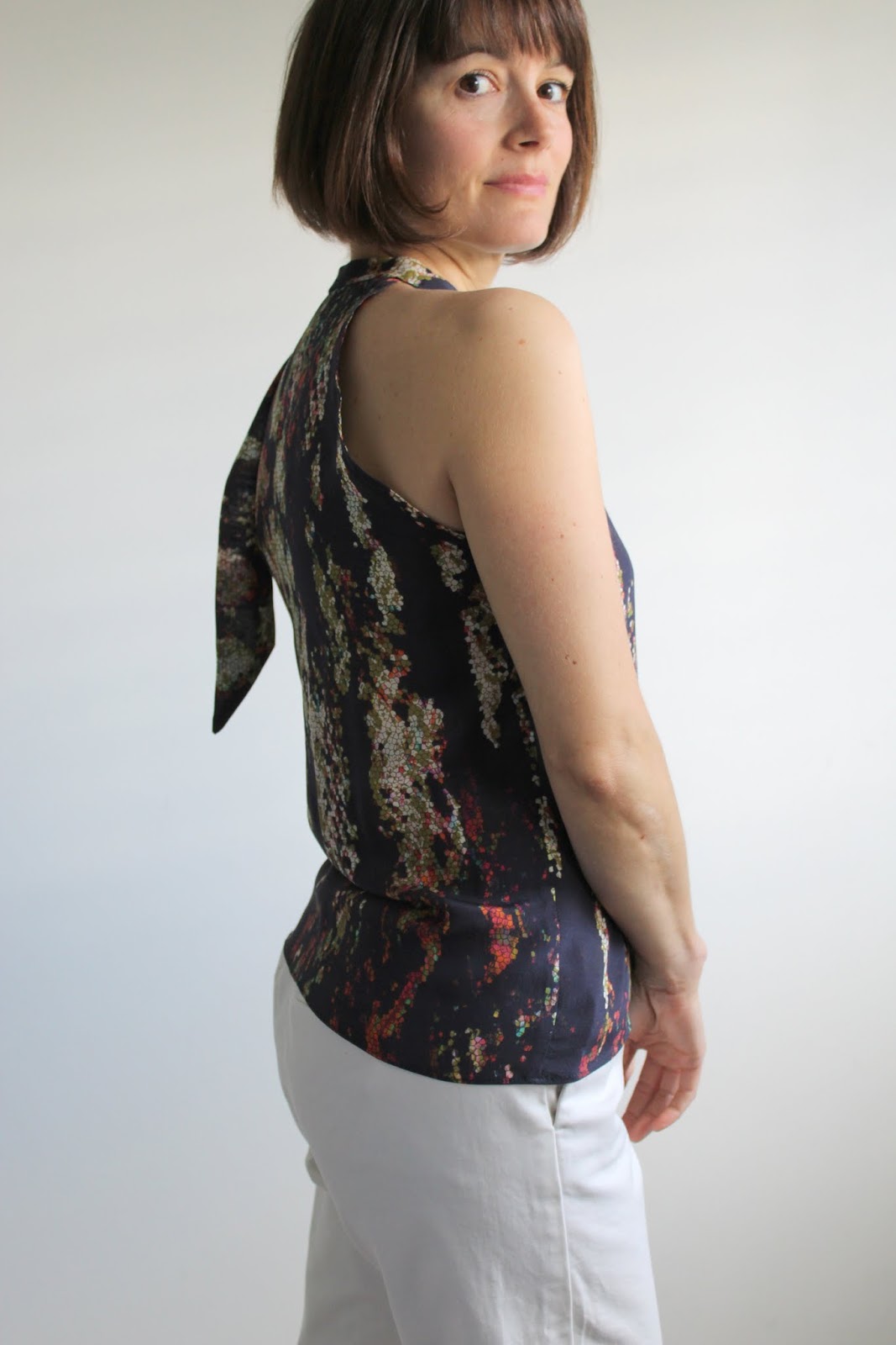 Nicole at Home: Draped silk blouse