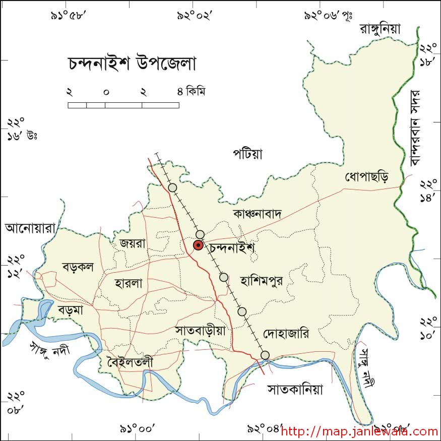 চন্দনাইশ উপজেলার মানচিত্র, চট্টগ্রাম জেলা, বাংলাদেশ